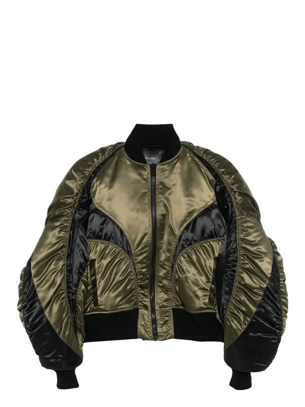 MUGLER Satin Bomber Jacket - Green