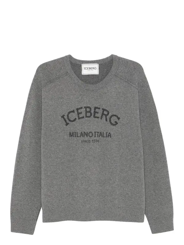 Iceberg Logo-intarsia Crew-neck Sweater - Grey