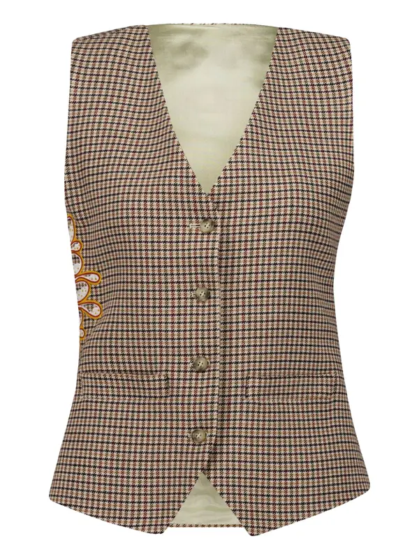 PAULA Houndstooth-pattern Embroidered Waistcoat - Brown