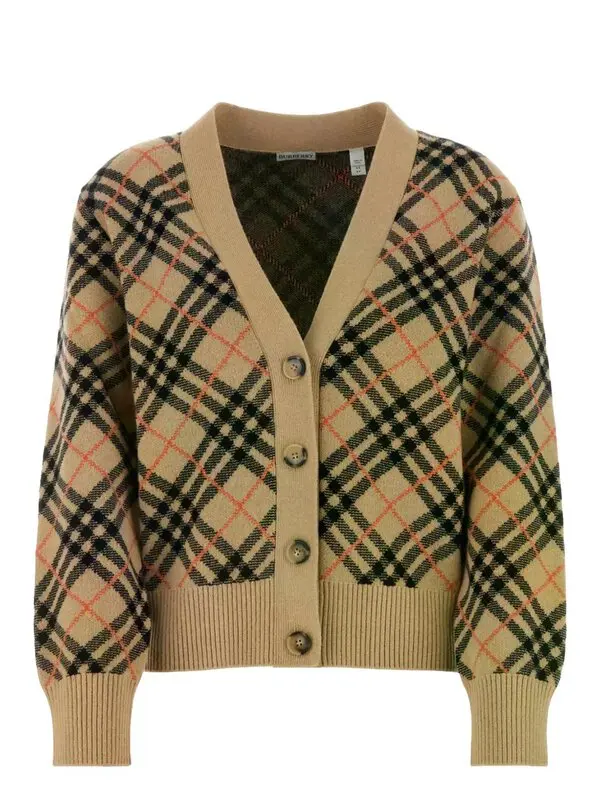 Burberry Checked Cashmere Cardigan - Neutrals