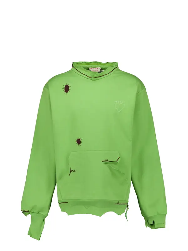Marni Embroidered Distressed Sweatshirt - Green