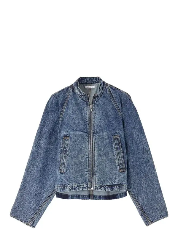 Alaïa Paneled Denim Biker Jacket - Blue