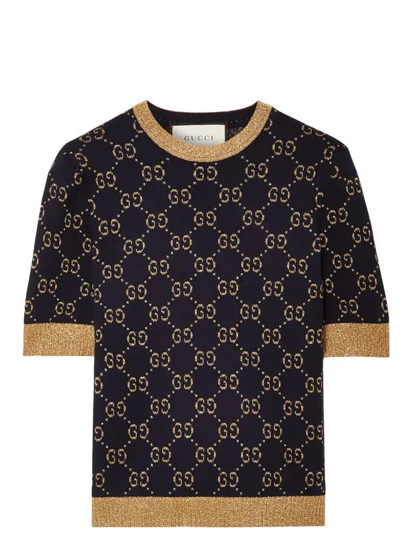 Gucci Metallic Jacquard-knit Cotton-blend Sweater - Blue