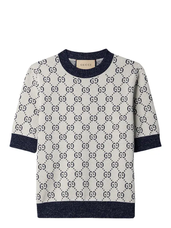Gucci Love Parade Metallic Jacquard-knit Cotton-blend Sweater - Blue