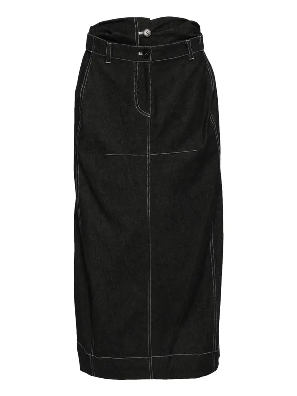 LOW CLASSIC Double Waist Maxi Denim Skirt - Black