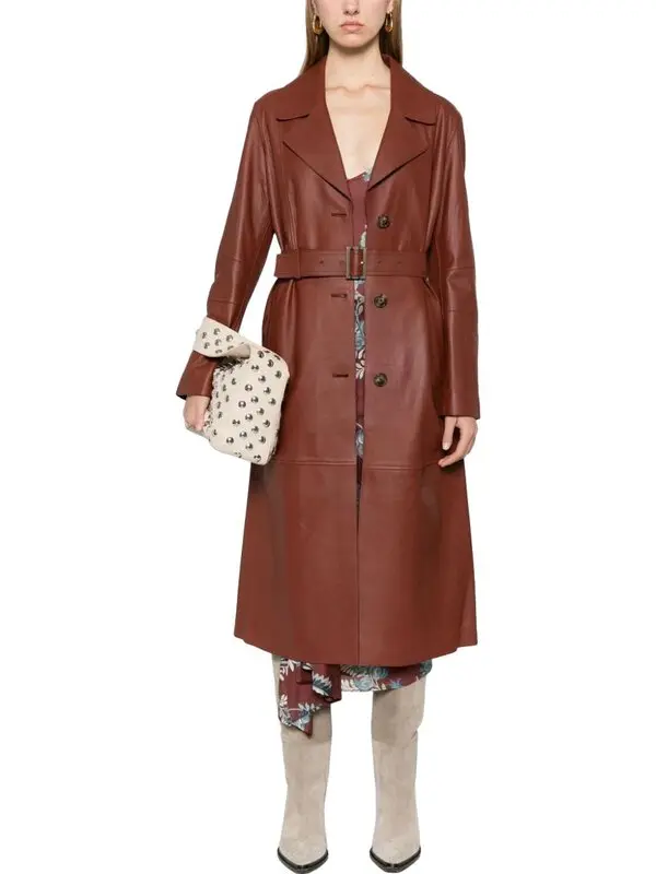 YVES SALOMON Leather Coat - Brown