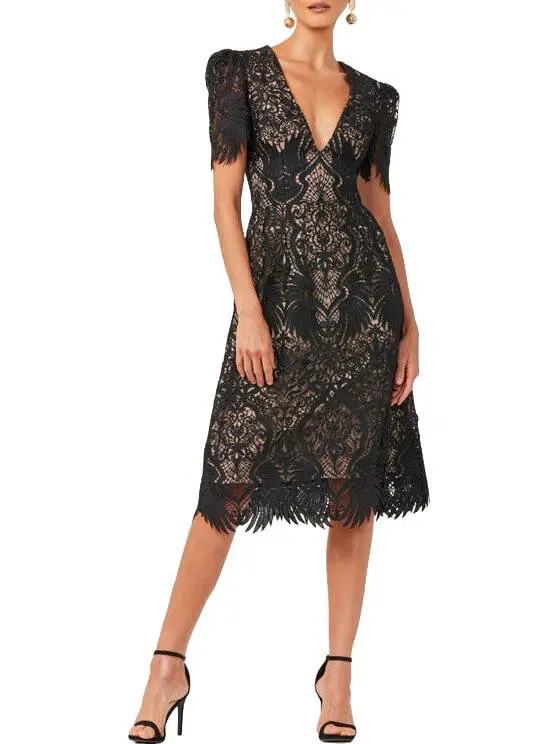 HELSI Ava Lace Overlay Cocktail Dress - Black