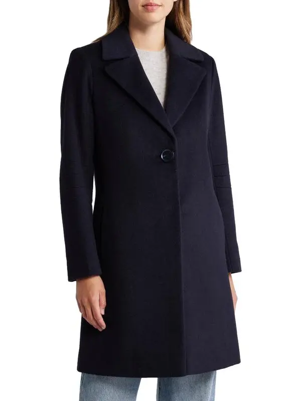Via Spiga Single Breasted Wool Blend Coat - Navy