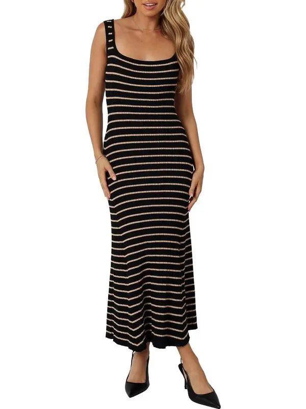 PETAL & PUP Henry Stripe Ribbed Sleeveless Sweater Dress - Black