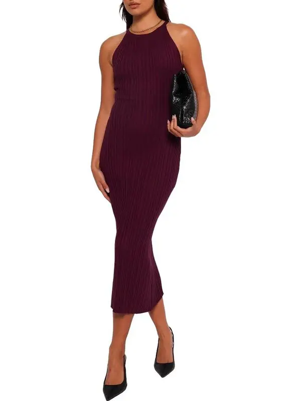 PETAL & PUP Brighton Sleeveless Ribbed Sweater Dress - Plum