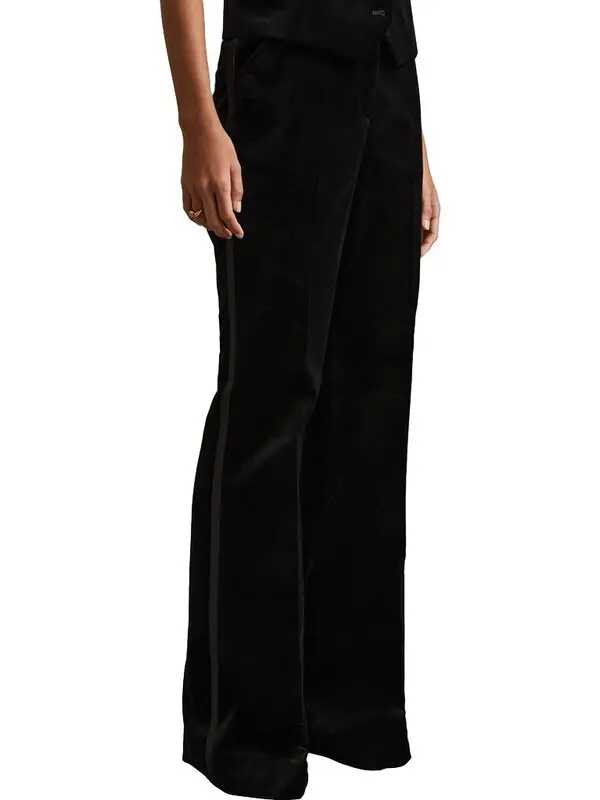 REISS Parisa Cotton Velveteen Wide Leg Pants - Black