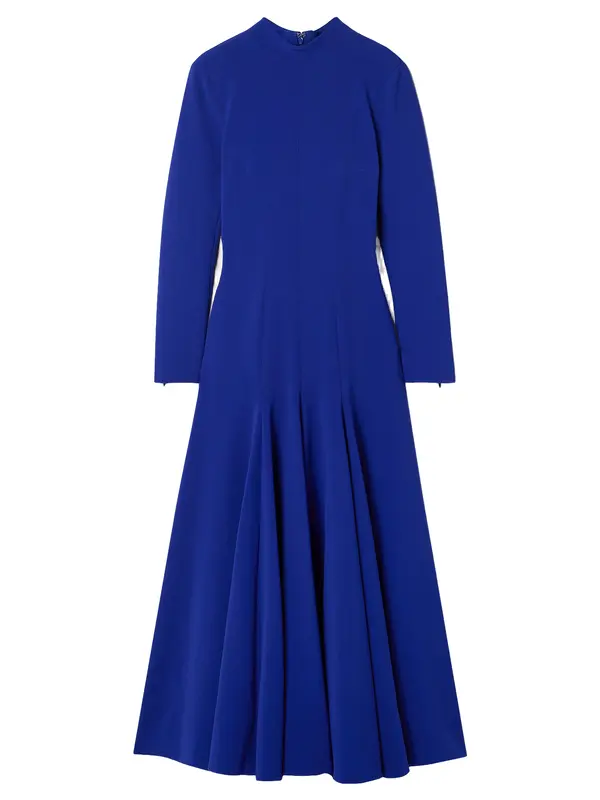 SERGIO HUDSON Paneled Pleated Crepe Maxi Dress - Blue