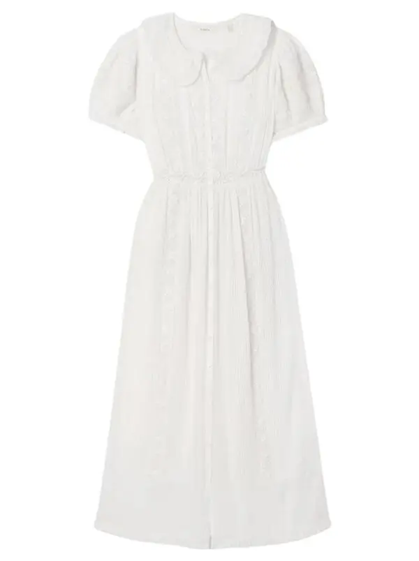 DÔEN Phoebe Lace-trimmed Pintucked Midi Shirt Dress - White