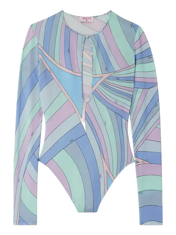 Emilio Pucci Printed Jersey Bodysuit - Blue