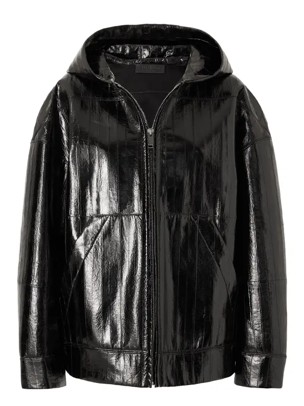 Valentino Garavani Oversized Glossed-leather Hooded Jacket - Black