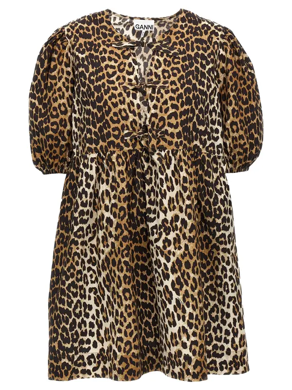 GANNI Leopard Print Poplin Dress - Multicolor