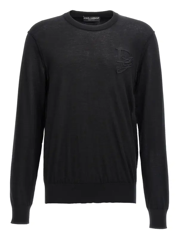Dolce & Gabbana Logo Embroidery Cashmere Sweater - Black