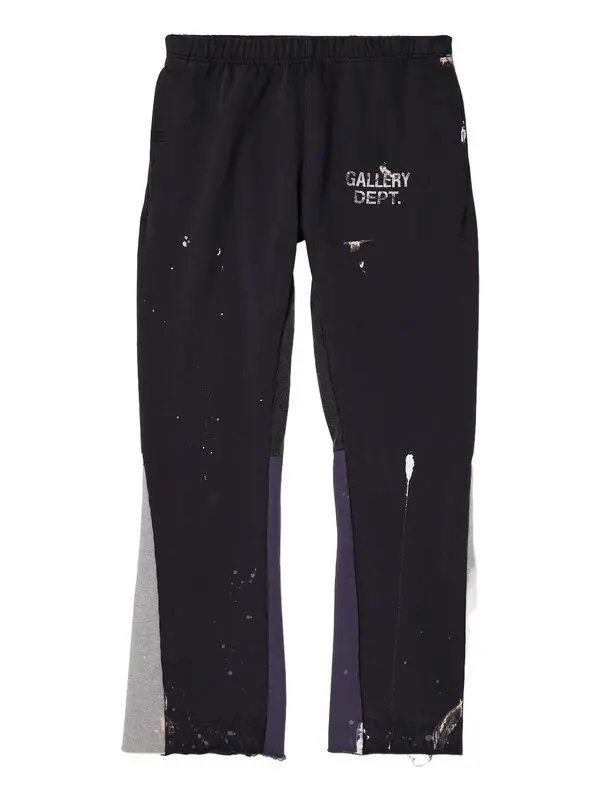 GALLERY DEPT. Flared Paint-splattered Panelled Logo-print Cotton-jersey Sweatpants - Gray