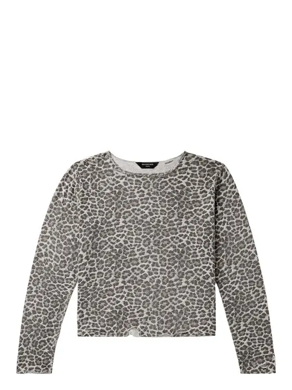 Balenciaga Leopard-print Brushed-cotton Sweater - Gray