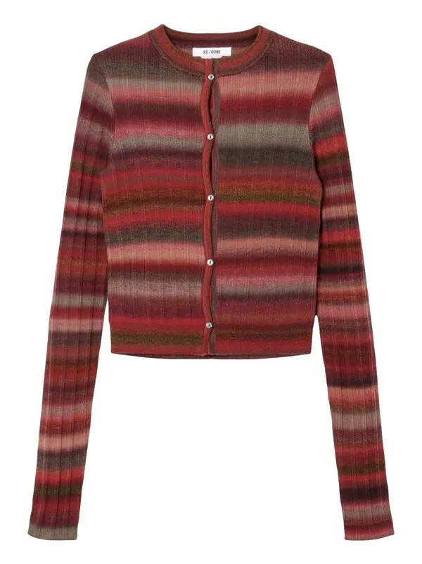 RE/DONE Ribbed Stripe Crew Neck Cardigan - Red