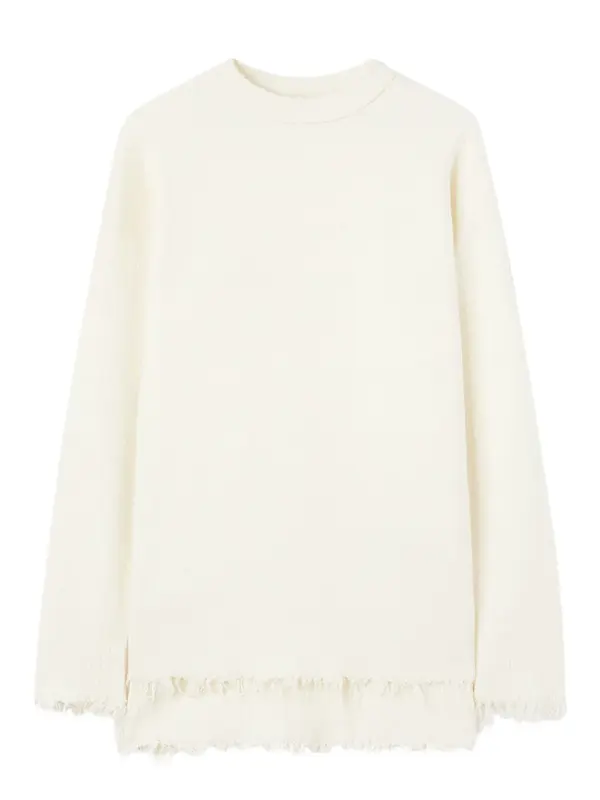 JIL SANDER Frayed-edge Fine-knit Jumper - White