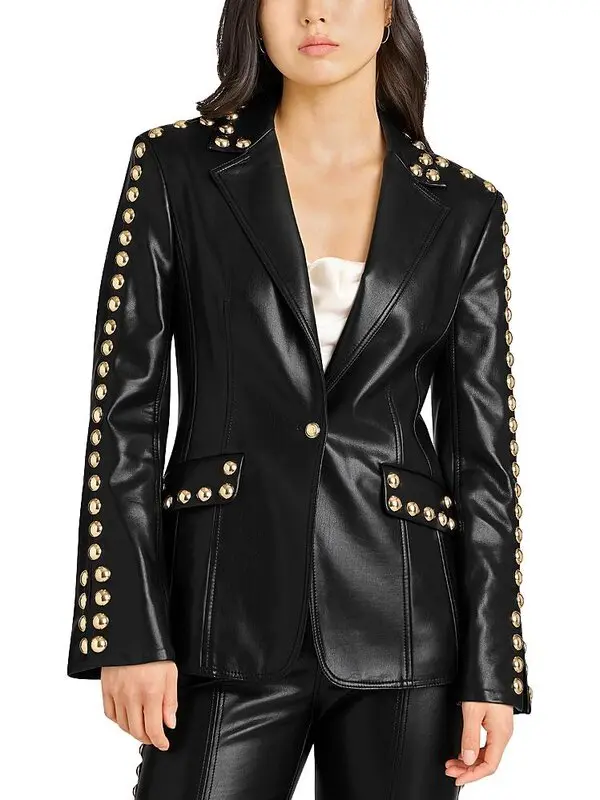 Cinq À Sept Studded Faux Leather Milly Jacket - Black/gold