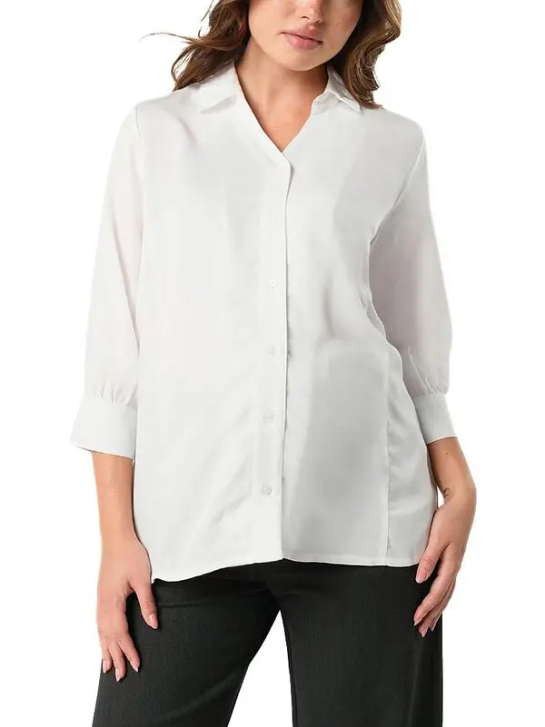 MARION 3/4 Sleeve Maternity & Nursing Button Down Shirt - White