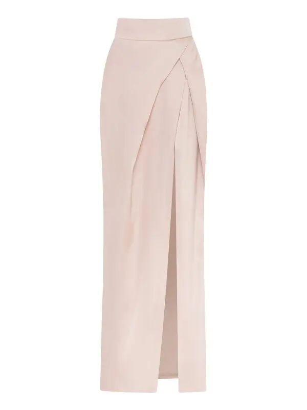 MILLA High-waisted Maxi Satin Skirt With Slit - Beige