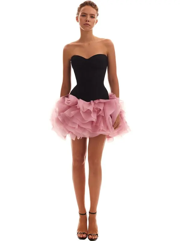 MILLA Danceable Mini Skirt With Ruched Flower Appliqués - Pink
