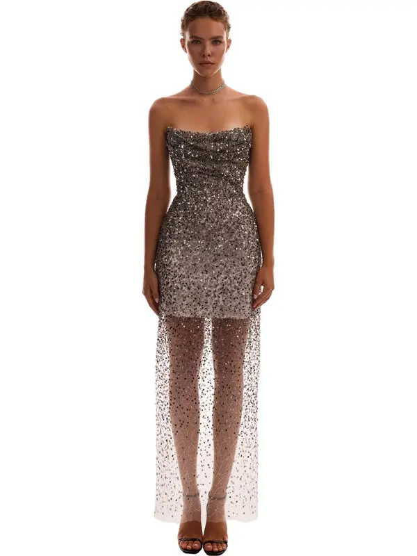 MILLA Semi-sheer Sequined Maxi Dress - Silver