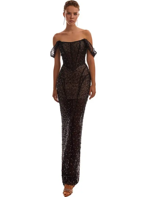 MILLA Sequin Embellished Fitted Maxi Dress - Black