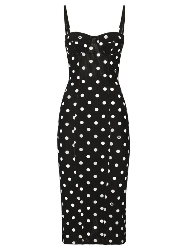 Dolce & Gabbana Marquisette Sheath Dress With Polka-dot And Corset Details - Print