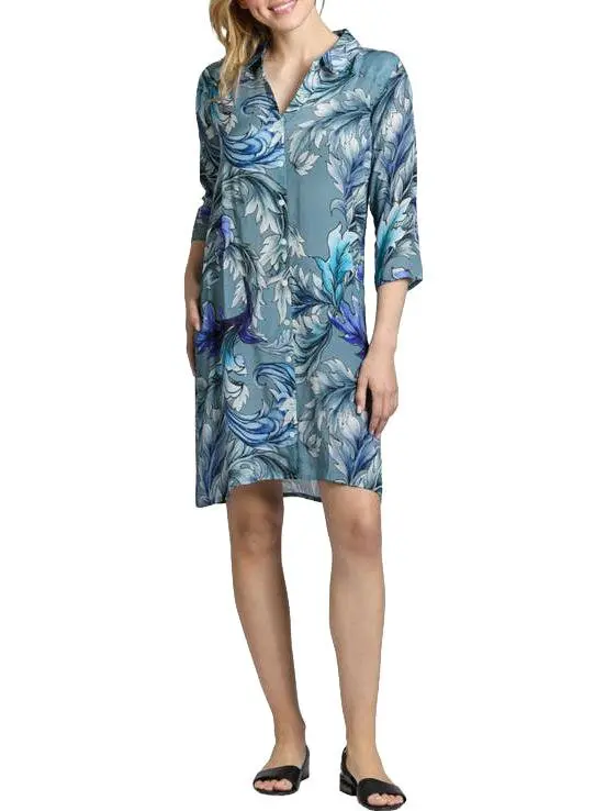 APNY Cupro Blend Shirtdress - Blue Multi
