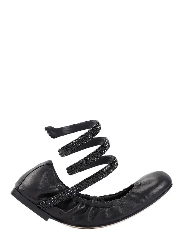 Rene Caovilla Leather Ballerinas With Snake Strap - Black
