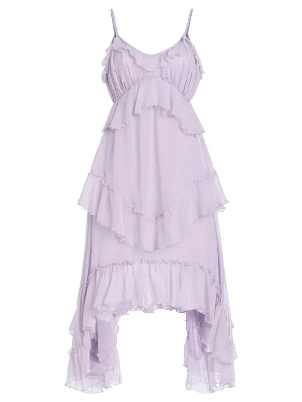 RODARTE Ruffled Silk-chiffon Midi Dress - Purple