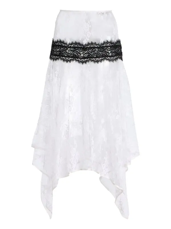 RODARTE Asymmetric Lace Midi Skirt - White