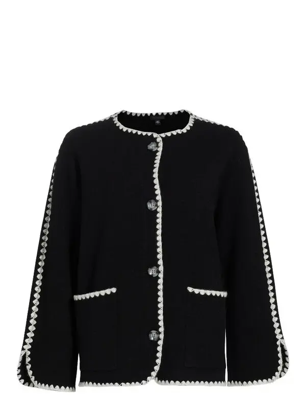 SAKS FIFTH AVENUE Whipstitch-trim Cashmere Cardigan - Black Frost White