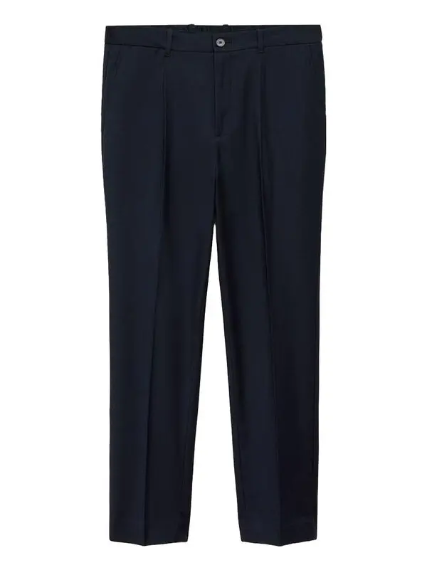 Mango Pleated Slim Fit Trousers - Dark Navy