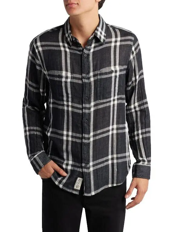 SCHOTT Plaid Double Weave Work Shirt - Black