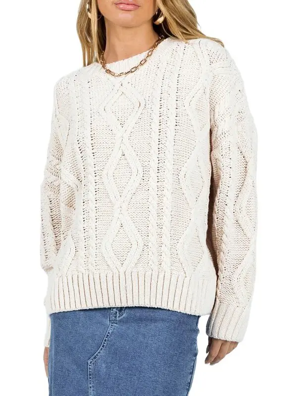 Princess Polly Anaya Oversized Cable Stitch Sweater - Medium Beige