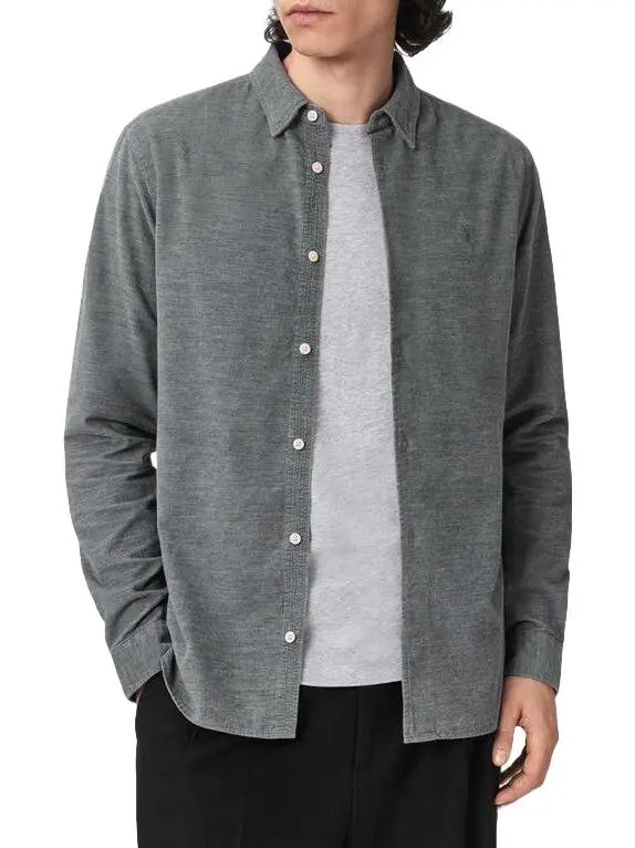 ALLSAINTS Lorella Rib Cotton Button-up Shirt - Light Grey