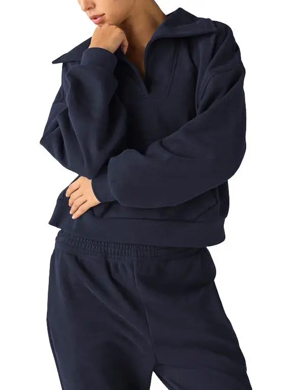 Beyond Yoga Street Smart Johnny Collar Fleece Sweatshirt - After Dark Navy