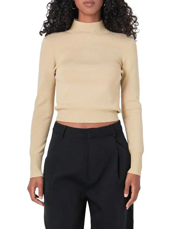 Endless Rose Metallic Crop Sweater - Beige