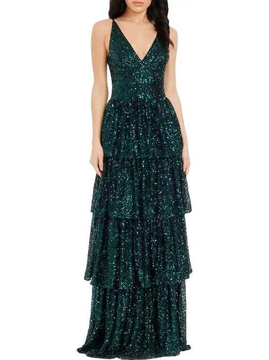 Dress The Population Lorain Sequin Gown - Deep Emerald