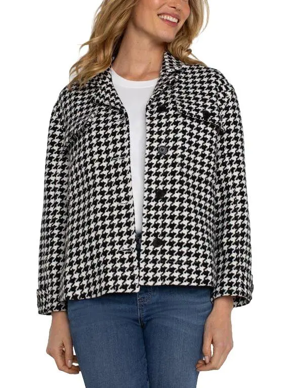 LIVERPOOL Houndstooth Check Crop Shacket - Black White Houndstooth