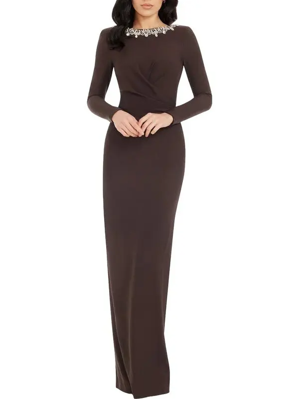 Dress The Population Anne Embellished Column Gown - Mocha