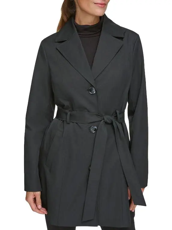 KENNETH COLE Belted Water-resistant Trench Coat - Black