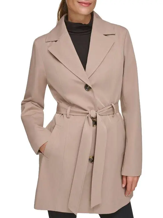 KENNETH COLE Belted Water-resistant Trench Coat - Khaki