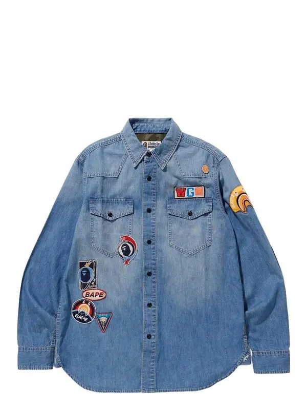 A BATHING APE Crazy Patch Denim Shirt - Indigo