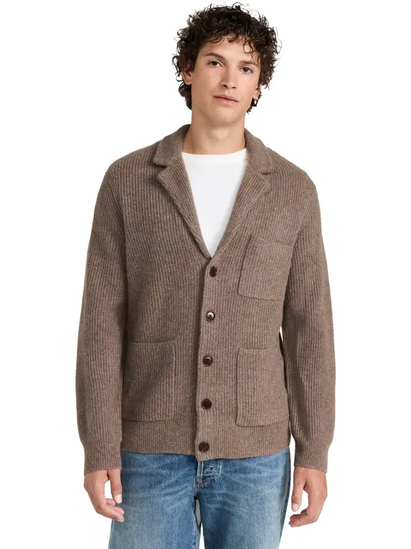 ALEX MILL Mitchell Cardigan In Marled Cashmere - Heather Walnut